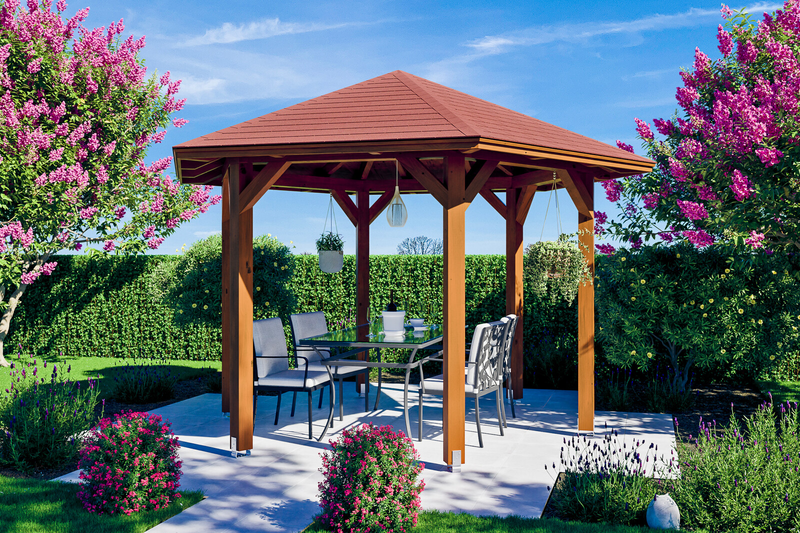 Gazebo Nancy 2, glulam, pre-treated walnut | Walnut | 2 - Ø 420 cm | 371617-03-31 - ⁣SKAN HOLZ ...